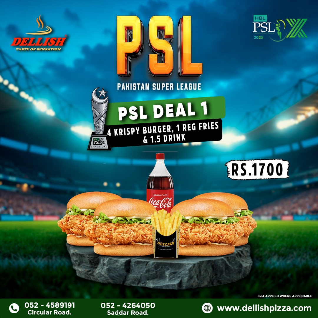 PSL Deal (4 Krispy Burgers) - Dellish Pizza Sialkot